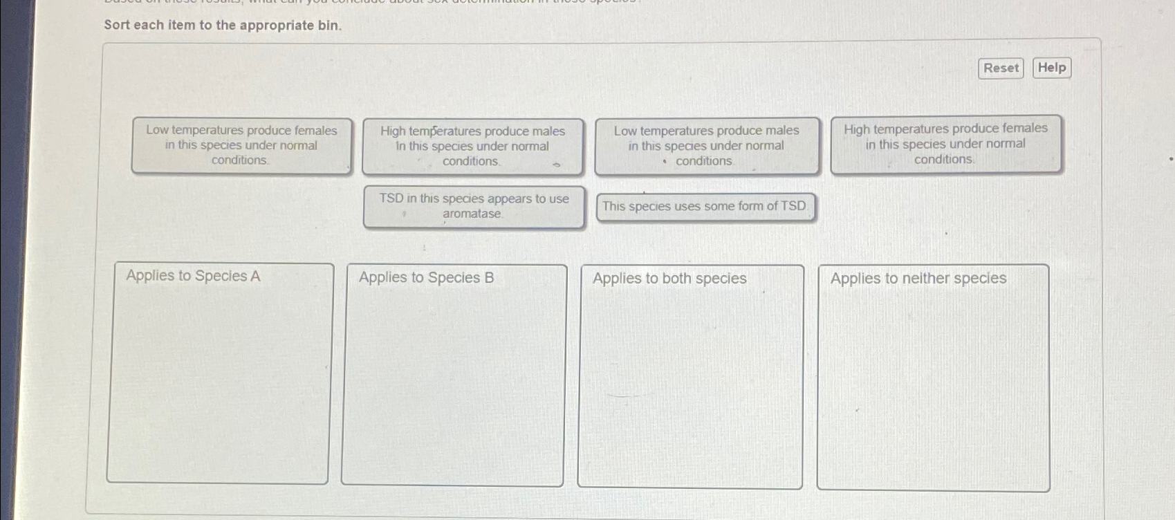 Solved Sort each item to the appropriate bin.ResetLow | Chegg.com