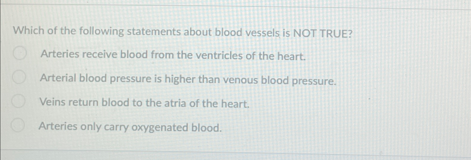 Solved Which of the following statements about blood vessels | Chegg.com