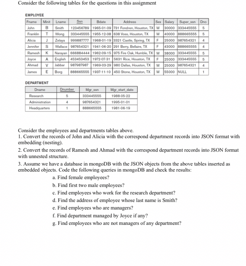 Solved Consider the following tables for the questions in | Chegg.com