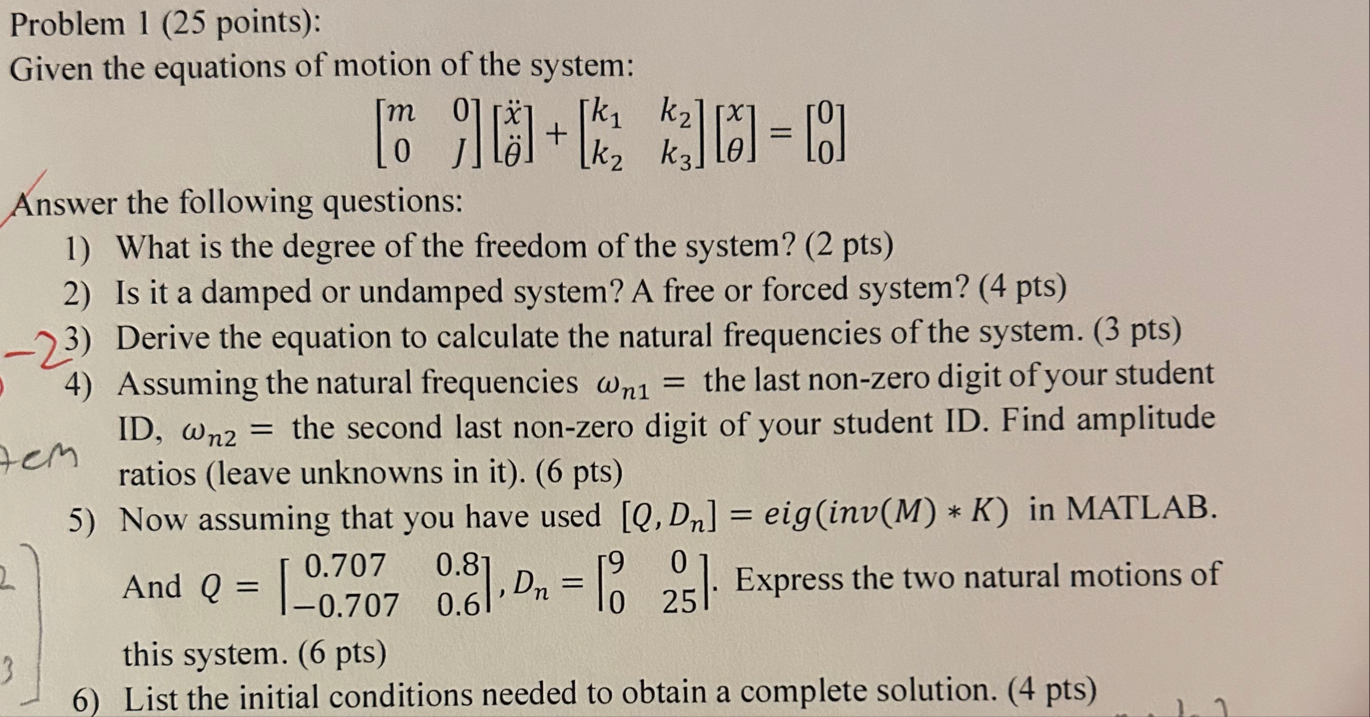Solved Problem 1 (25 ﻿points):Given the equations of motion | Chegg.com