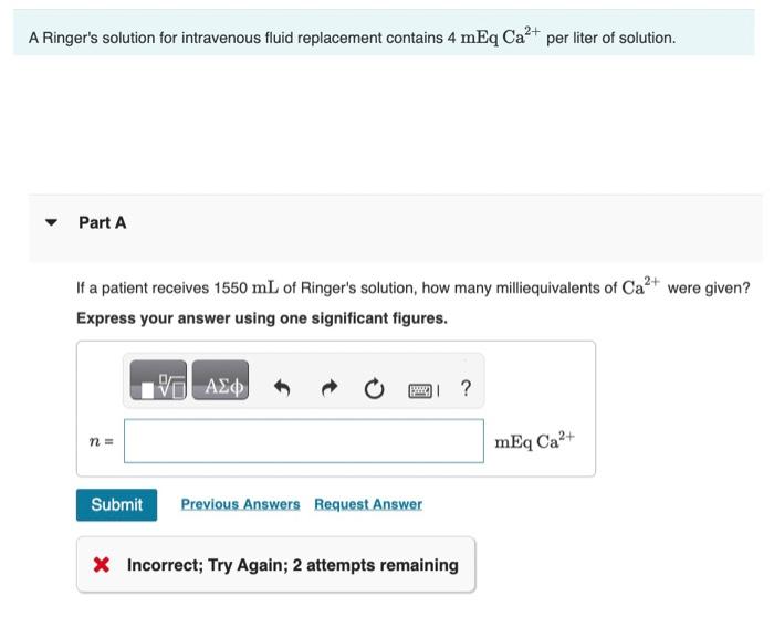 Solved A Ringer's solution for intravenous fluid replacement | Chegg.com