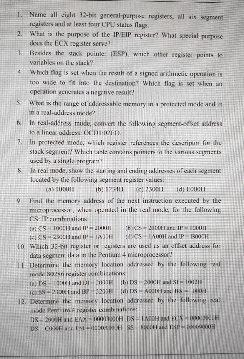 Solved 1. Name all eight 32-bit general-purpose registers, | Chegg.com