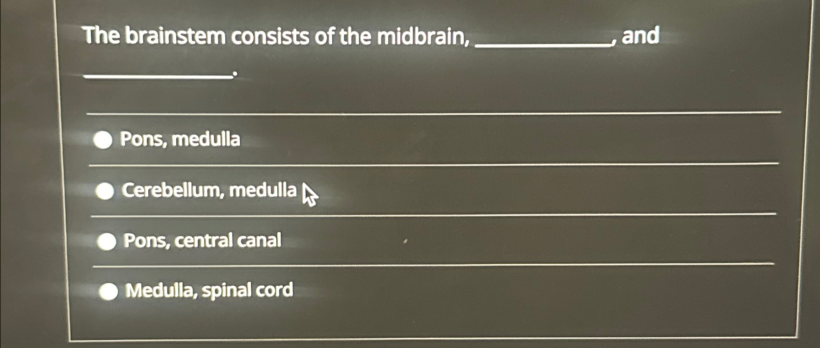 Solved The brainstem consists of the midbrain, q, ﻿and | Chegg.com