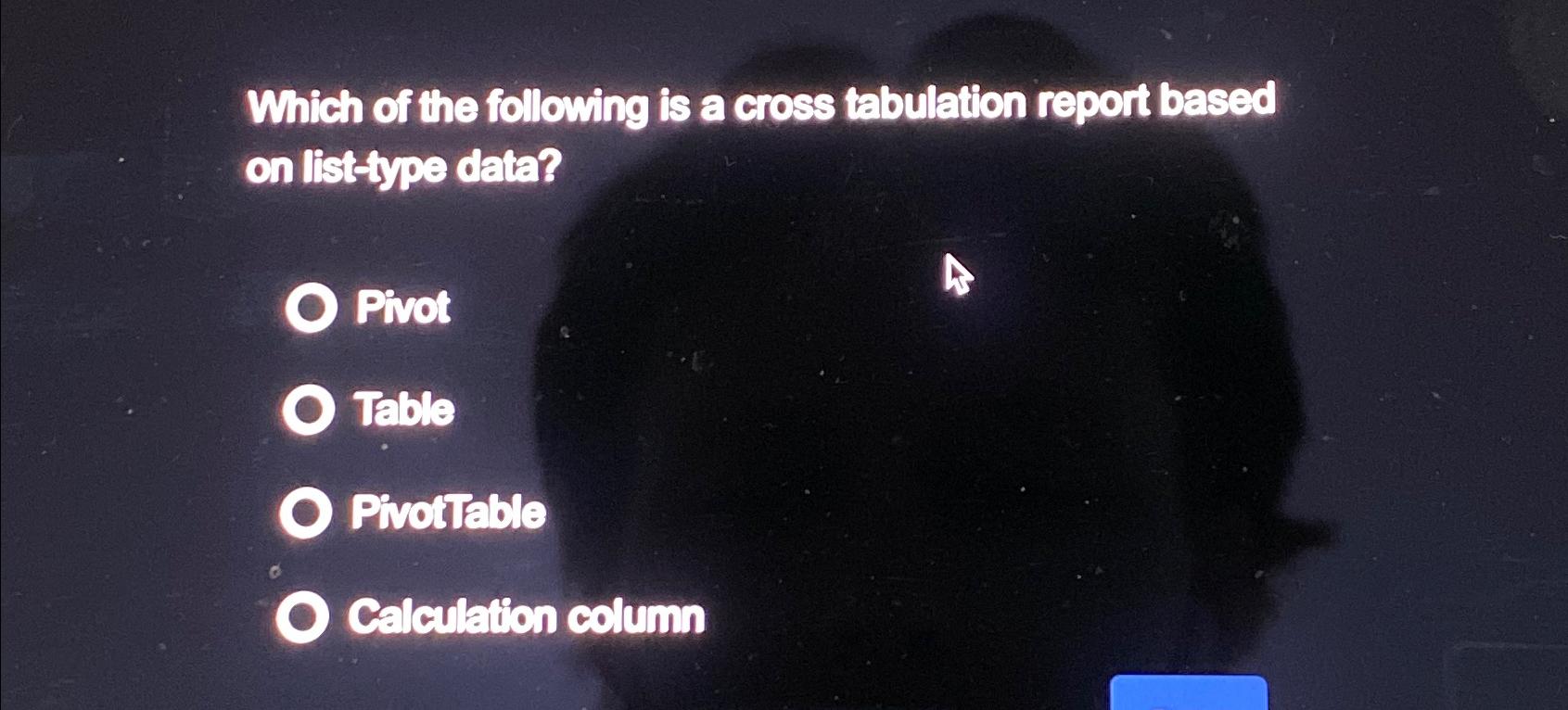 Solved Which of the following is a cross tabulation report | Chegg.com