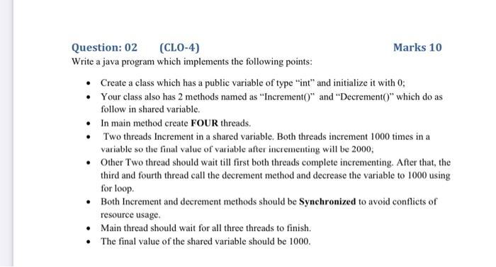 Solved Question: 02 (CL0-4) Marks 10 Write a java program | Chegg.com