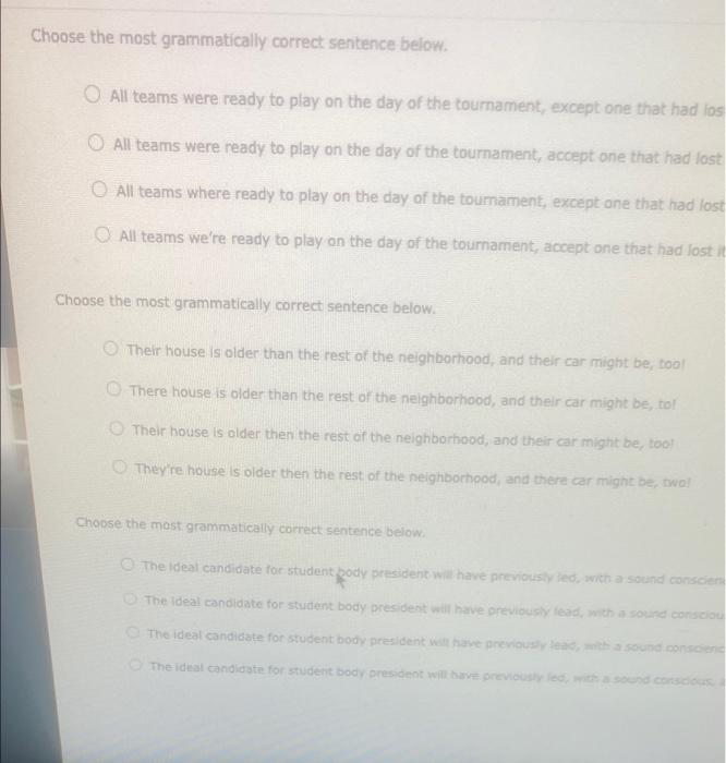 Choose the most grammatically correct sentence that | Chegg.com