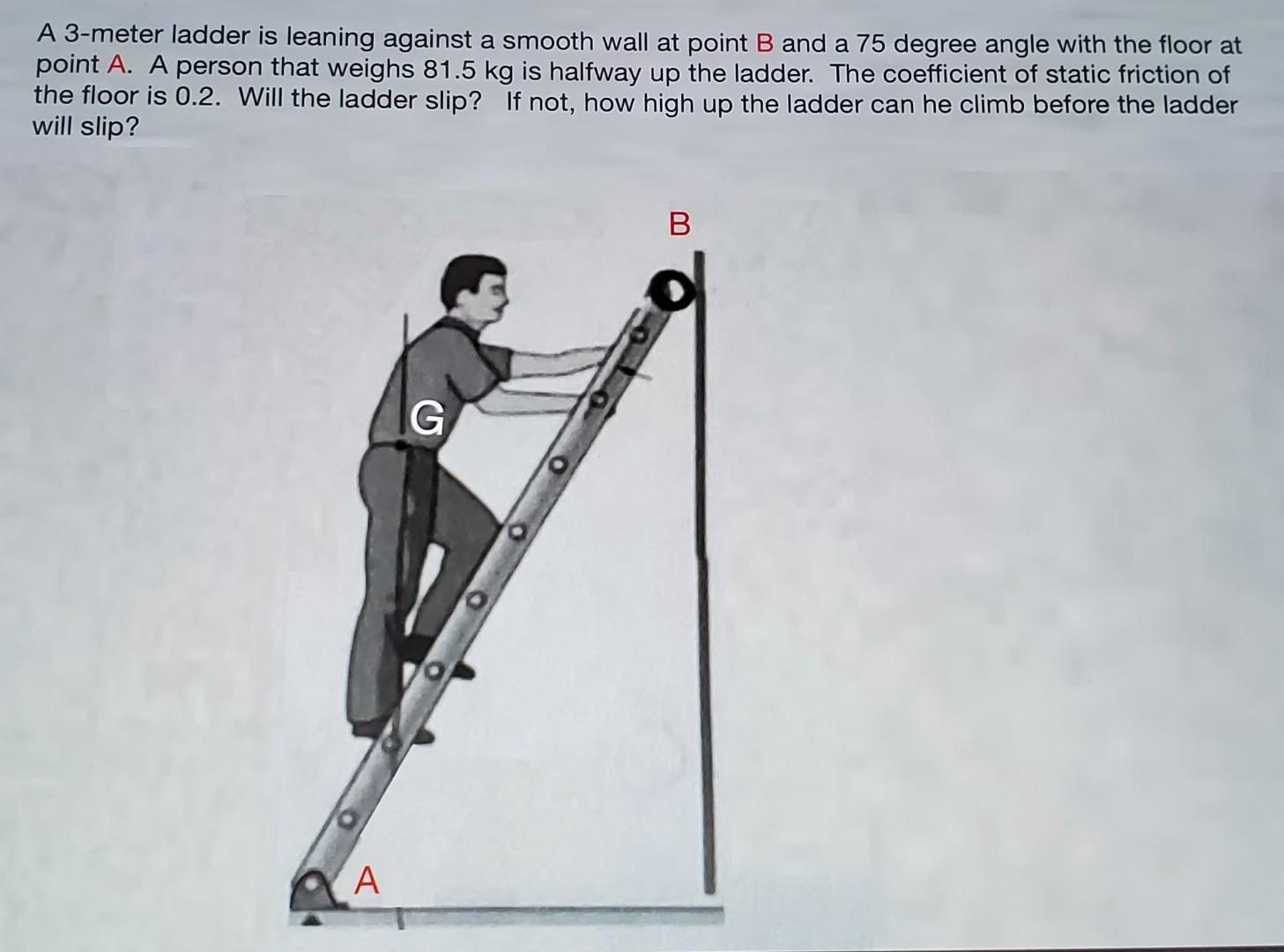 Solved A 3-meter ladder is leaning against a smooth wall at | Chegg.com