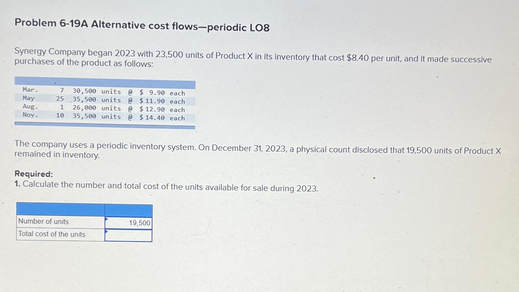 Solved Problem 6-19A Alternative cost flows-periodic | Chegg.com