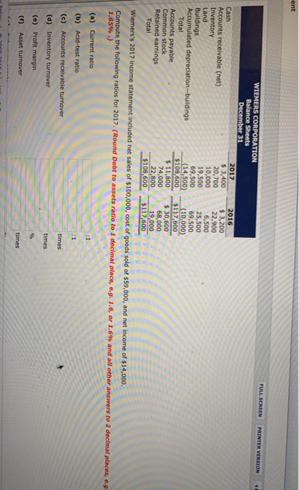 Solved ent FULL SCREEN PRINTER VERSION WIEMERS CORPORATION | Chegg.com