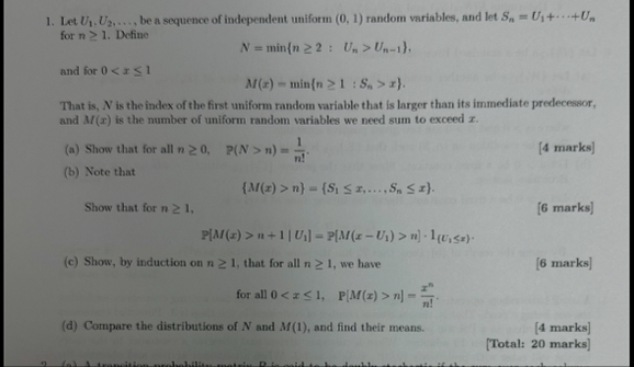Let U1,U2,dots, be a sequence of independent uniform | Chegg.com