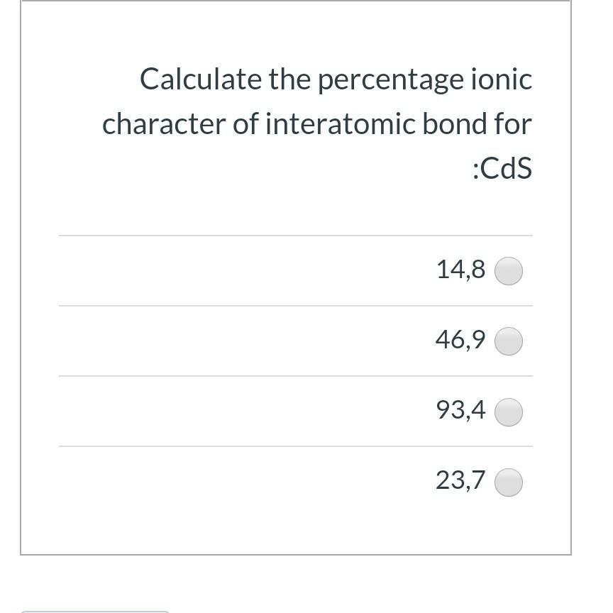 Solved Calculate the percentage ionic character of | Chegg.com