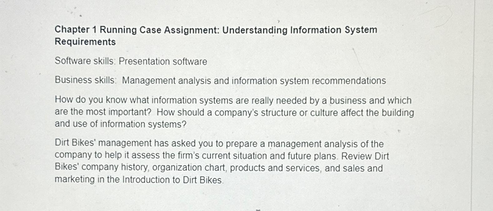 Solved Chapter 1 ﻿Running Case Assignment: Understanding | Chegg.com