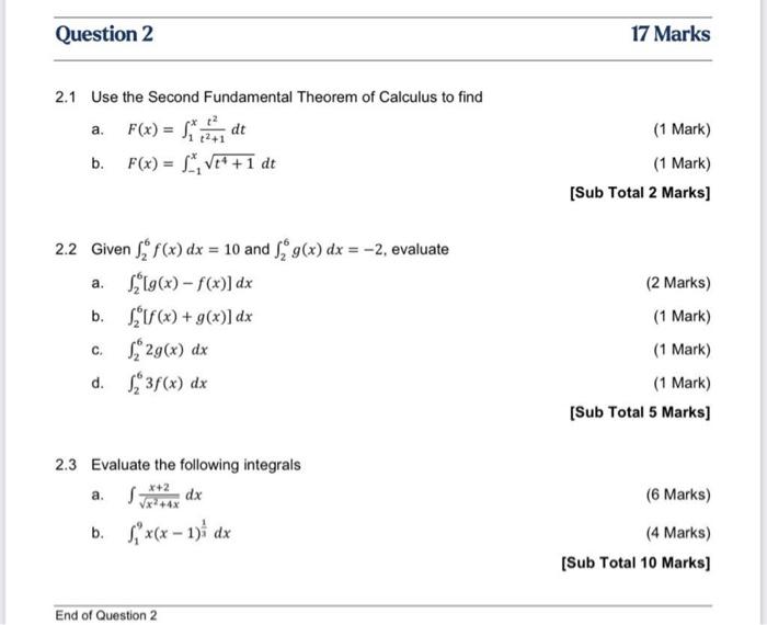 Solved 2.1 Use the Second Fundamental Theorem of Calculus to | Chegg.com