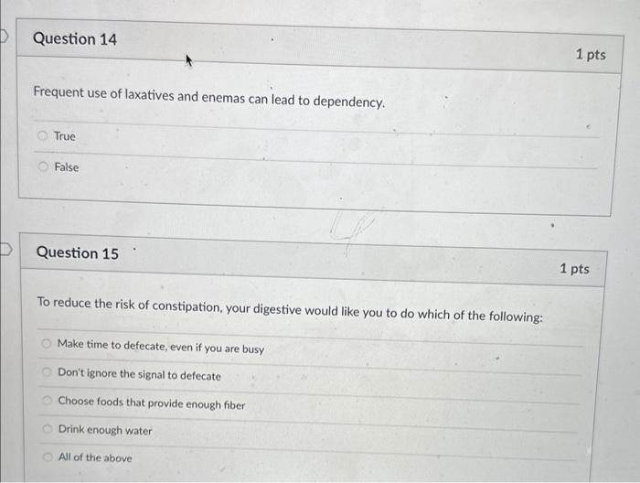 Solved Frequent use of laxatives and enemas can lead to | Chegg.com