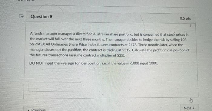 Solved A funds manager manages a diversified Australian | Chegg.com