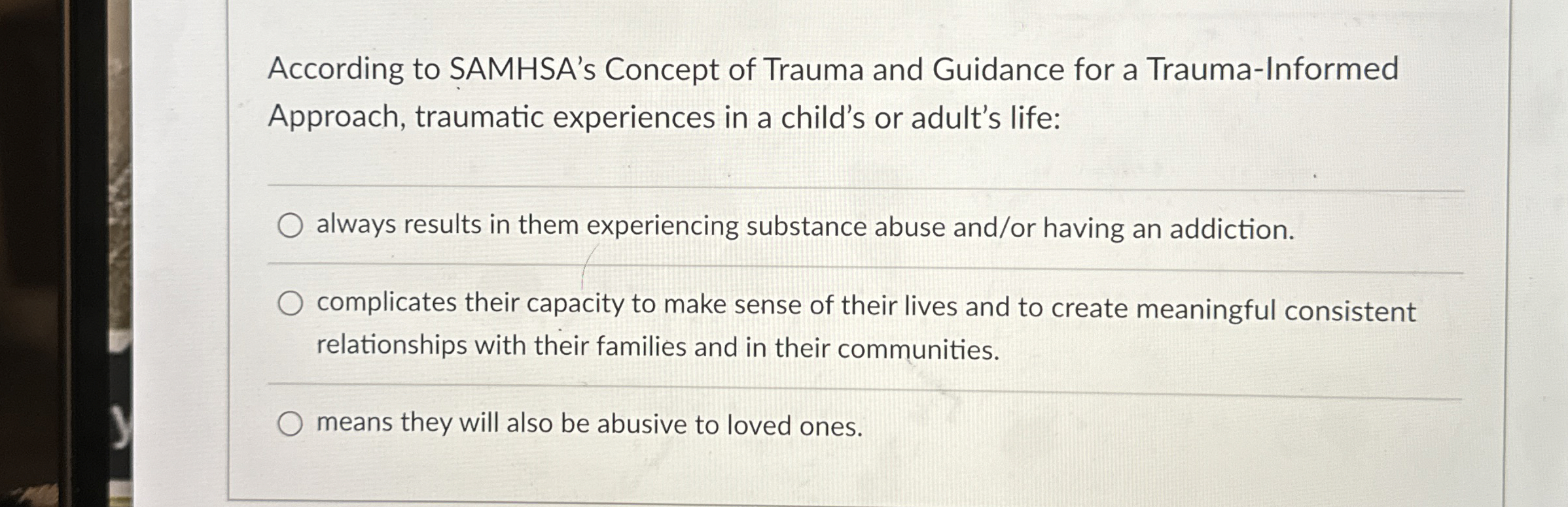 Solved According to SAMHSA's Concept of Trauma and Guidance | Chegg.com