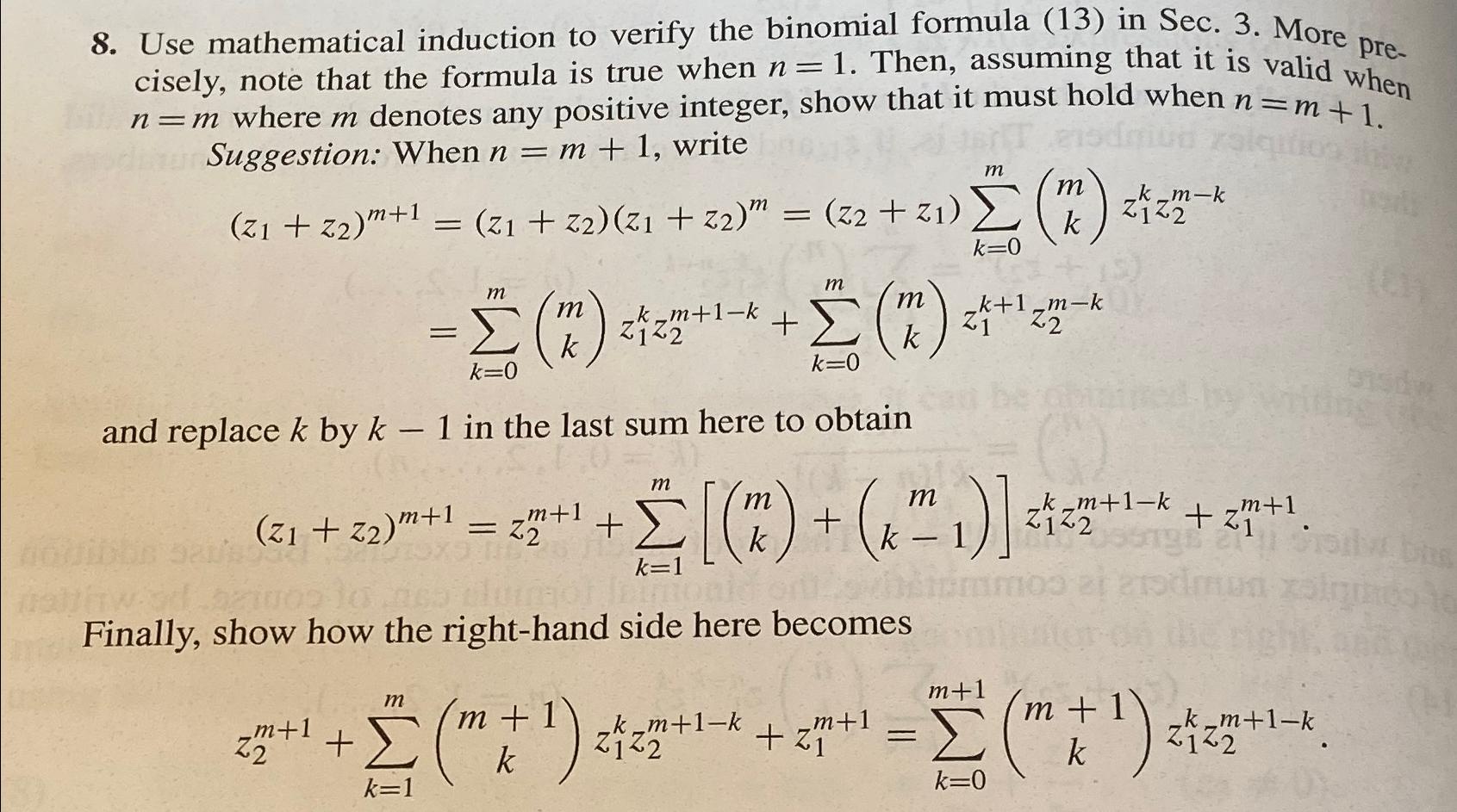 Solved Use mathematical induction to verify the binomial | Chegg.com