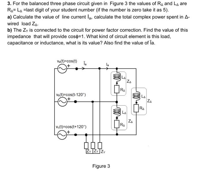 3. For the balanced three phase circuit given in | Chegg.com