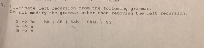 Solved Eliminate left recursion from the following grammar. | Chegg.com