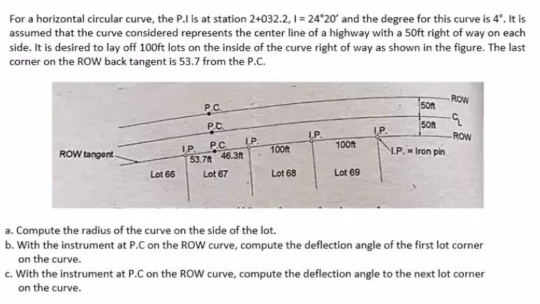Solved For a horizontal circular curve, the P.I is at | Chegg.com