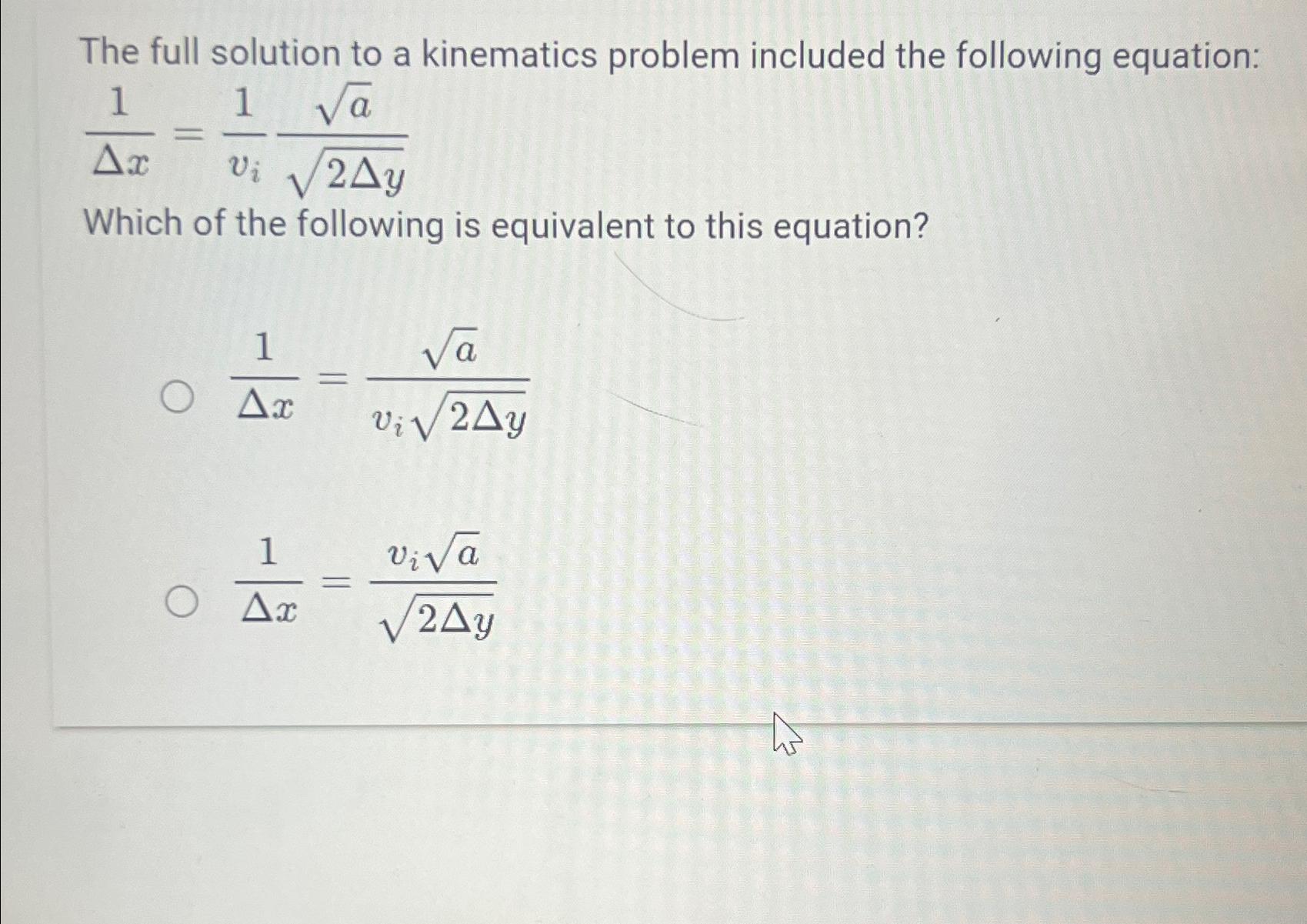Solved The full solution to a kinematics problem included | Chegg.com