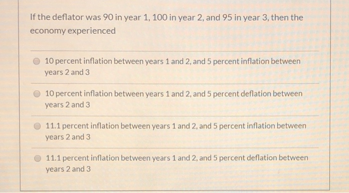Solved If the deflator was 90 in year 1, 100 in year 2, and | Chegg.com