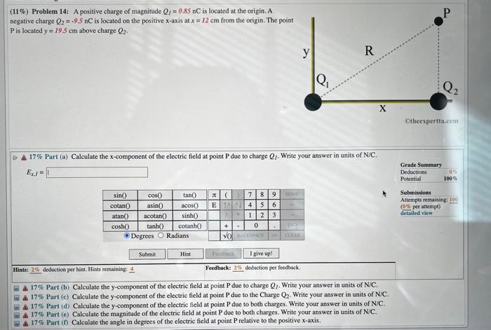 Solved (11\%) Problem 14: A positive charge of magnitude | Chegg.com