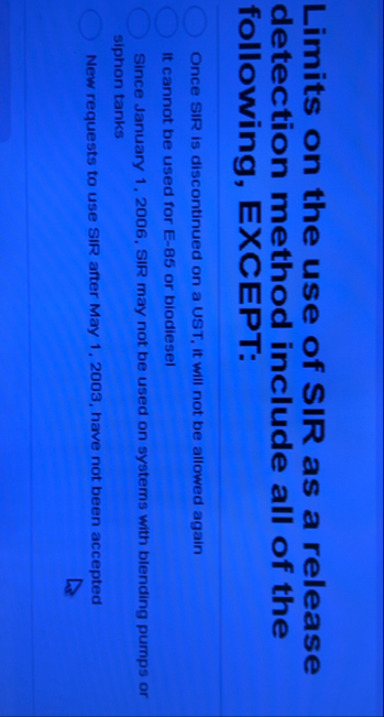 [Solved]: Limits on the use of SIR as a release detection me