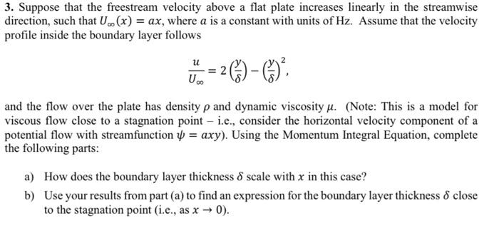 Solved 3. Suppose that the freestream velocity above a flat | Chegg.com