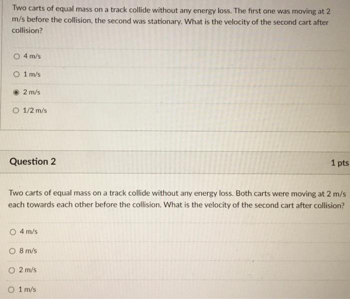 Solved Two carts of equal mass on a track collide without | Chegg.com