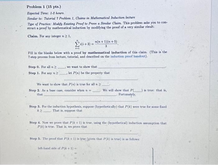 Solved Problem 1 (15 pts.) Bspected Time: 1-2 hours. Similar | Chegg.com