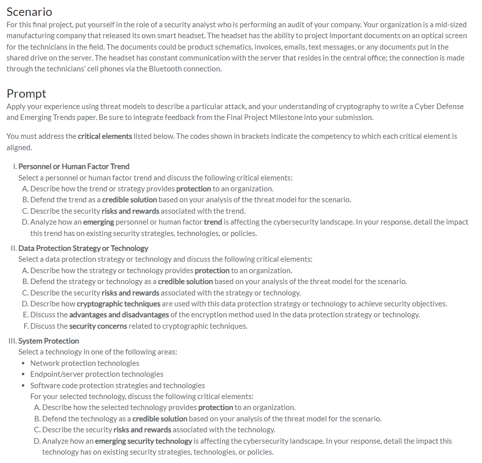 Solved ScenarioFor this final project, put yourself in the | Chegg.com