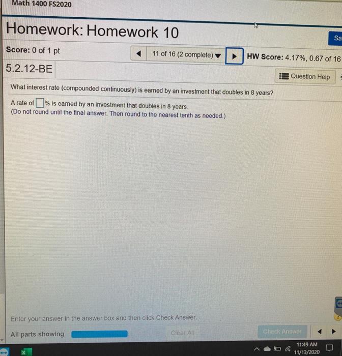 Math 1400 FS2020 Homework: Homework 10 Sa Score: 0 of | Chegg.com