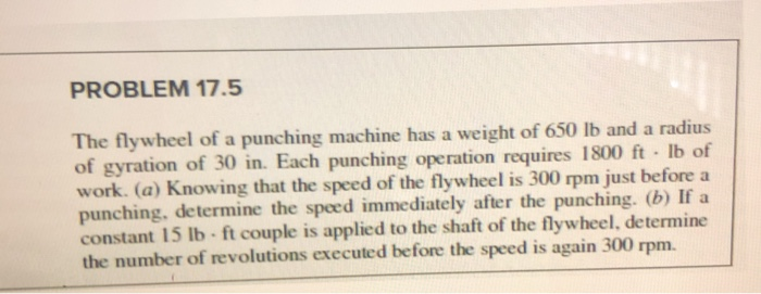 Solved PROBLEM 17.5 The flywheel of a punching machine has a | Chegg.com