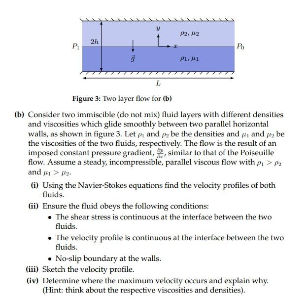 Solved y P2, 112 2h P. Po TO P1,1 L Figure 3: Two layer flow | Chegg.com