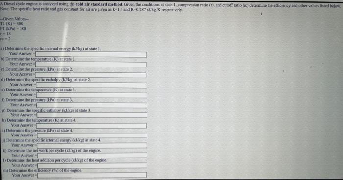 Solved Nose: The specific beut ratio and gas constant for | Chegg.com
