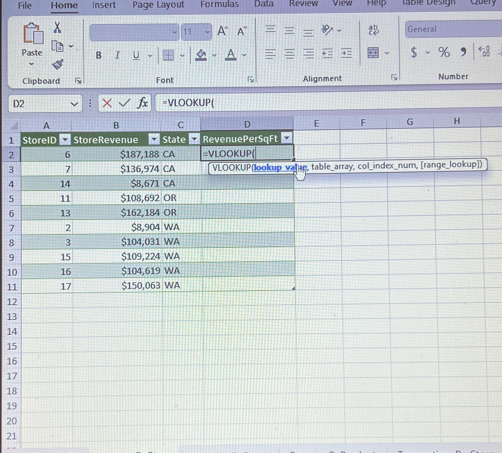 Solved b. ﻿Use VLoOKUP with the table on the Stores | Chegg.com