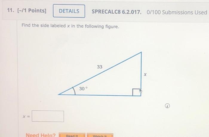 Solved Find the side labeled x in the following figure. | Chegg.com