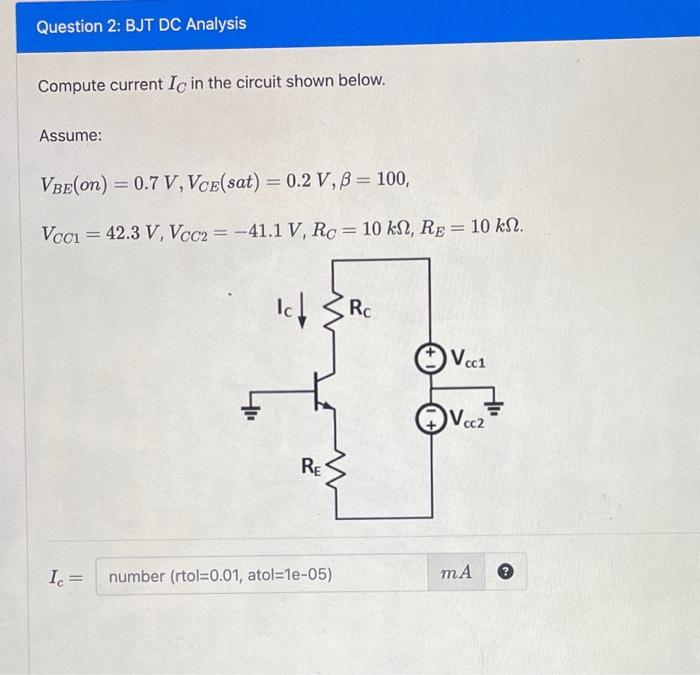 Solved Compute current IC in the circuit shown below. | Chegg.com