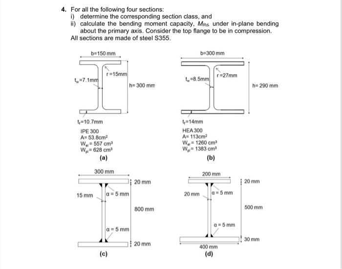 Solved 4. For all the following four sections: i) determine | Chegg.com