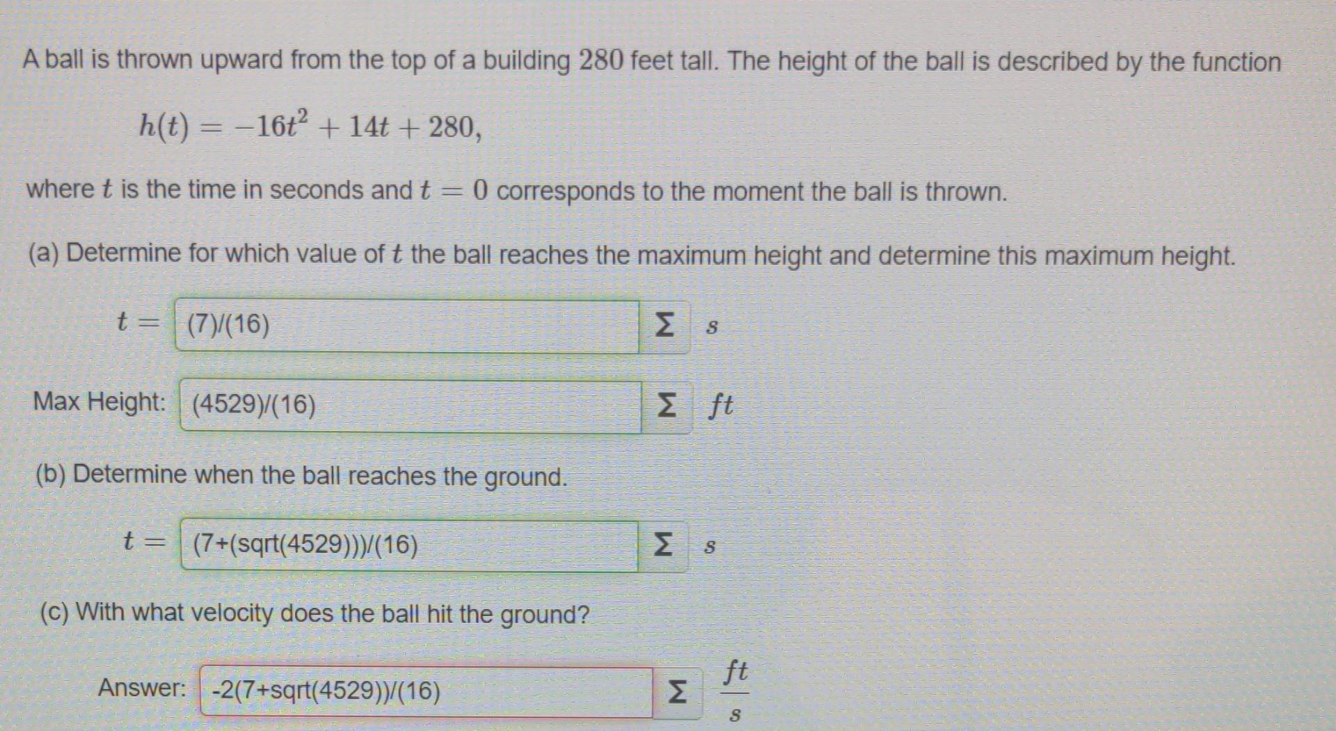 Solved A ball is thrown upward from the top of a building | Chegg.com