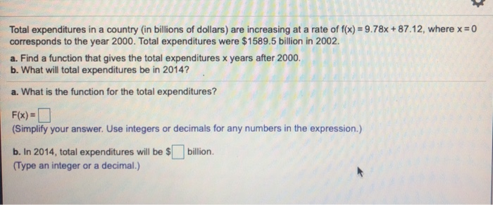 Solved Total expenditures in a country (in billions of | Chegg.com