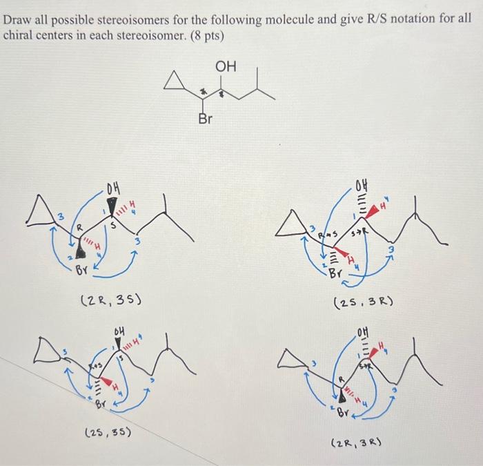 Solved Draw all possible stereoisomers for the following | Chegg.com