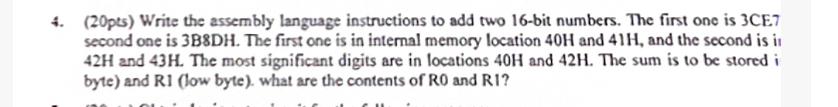 Solved (20pes) ﻿Write the assembly language instructions to | Chegg.com