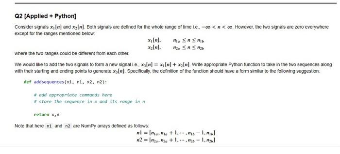 Solved Q2 [Applied + Python] Consider signals x1[n] and | Chegg.com