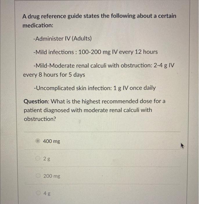 Solved A drug reference guide states the following about a | Chegg.com