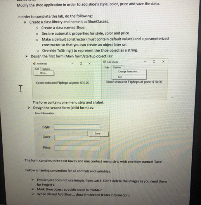 Solved Modify the shoe application in order to add shoe's | Chegg.com