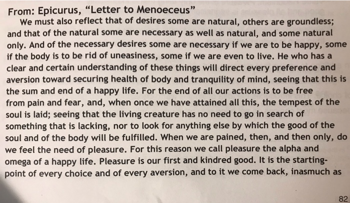 Solved From: Epicurus, "Letter to Menoeceus" We must also | Chegg.com