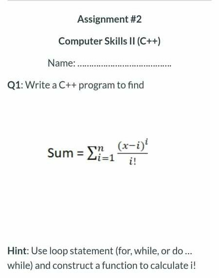 Solved Assignment #2 Computer Skills II (C++) Name:. Q1: | Chegg.com