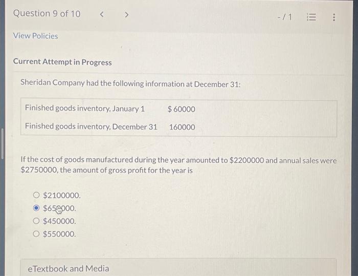 Solved Current Attempt in Progress Sheridan Company had the | Chegg.com
